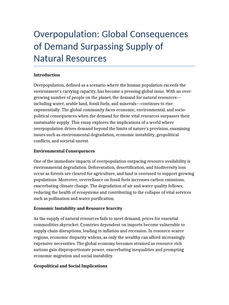 Overpopulation Resource Demand Essay | PDF | Environmental Degradation ...