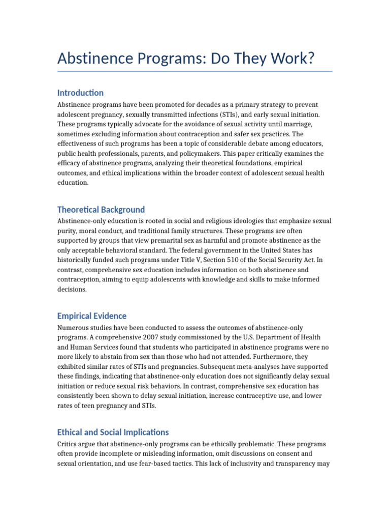 Efficacy of Abstinence Programs Explained | PDF | Sex Education | Human ...
