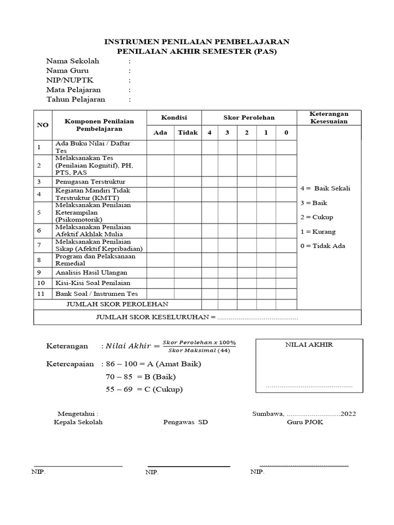 Instrumen Penilaian Pembelajaran | PDF