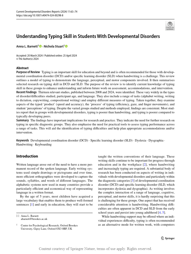 Understanding Typing Skill in Students With Develo | PDF | Learning ...