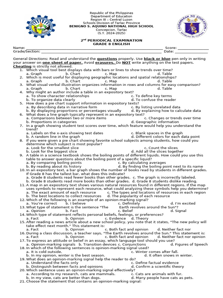 Grade 8 English Periodical Exam Guide | PDF | Chart | Chocolate