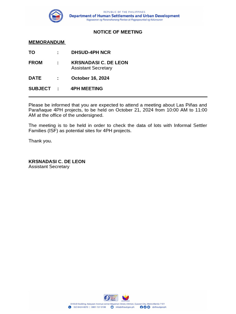 4PH Meeting Notice for ISF Projects | PDF