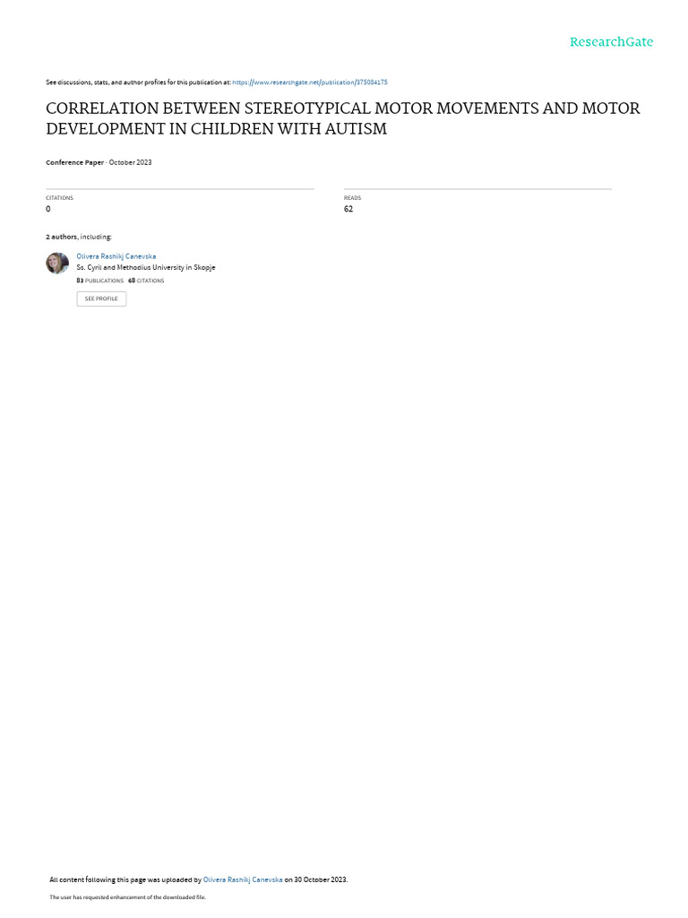 Correlation Between Stereotypical Motor Movements and Motor Development in Children With Autism ...