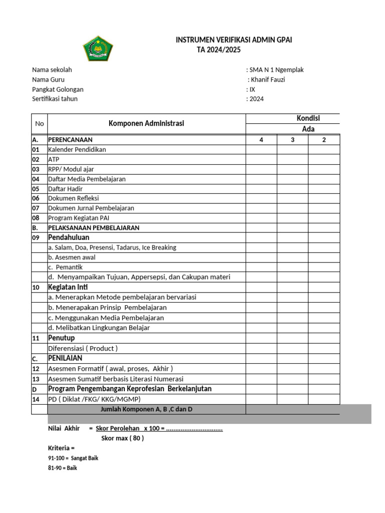 Instrumen Verifikasi 2025 | PDF
