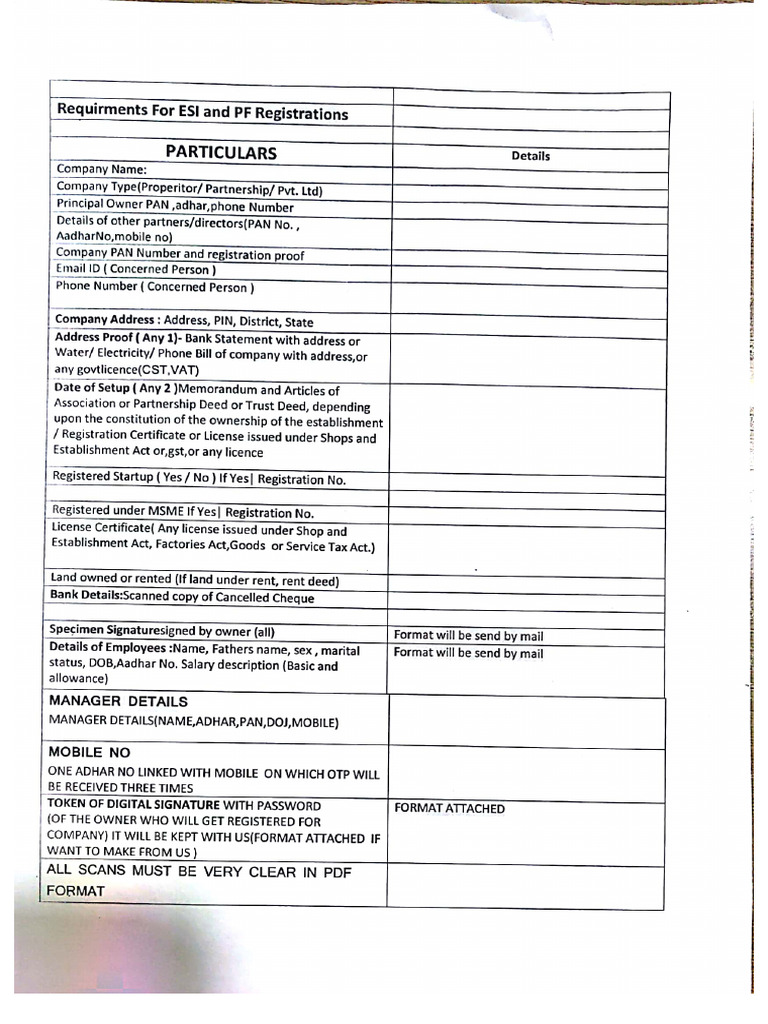 PF & ESI registration documents | PDF