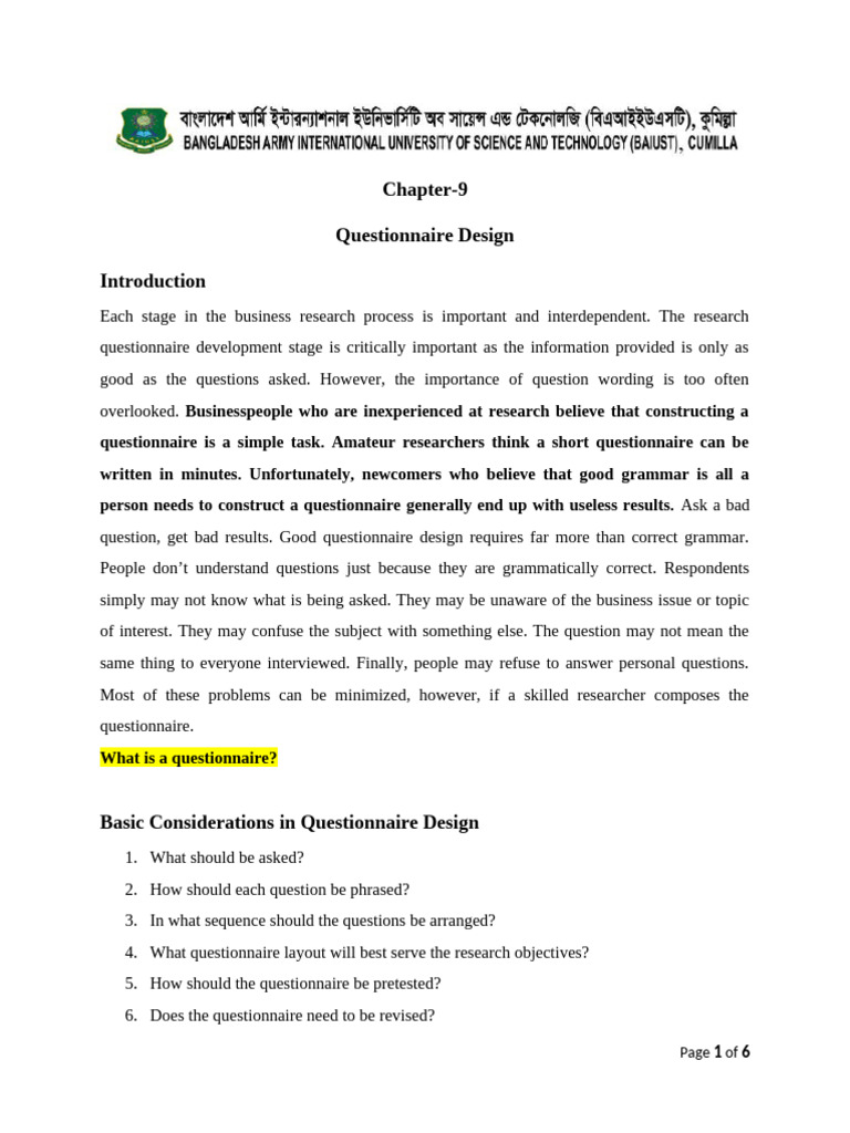 9 Questionnaire Design | PDF | Question | Questionnaire