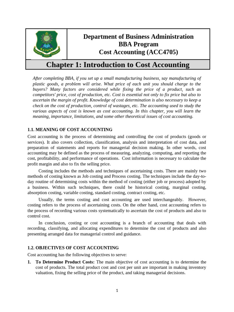 1-Introduction to Cost Accounting | PDF | Cost Accounting | Accounting
