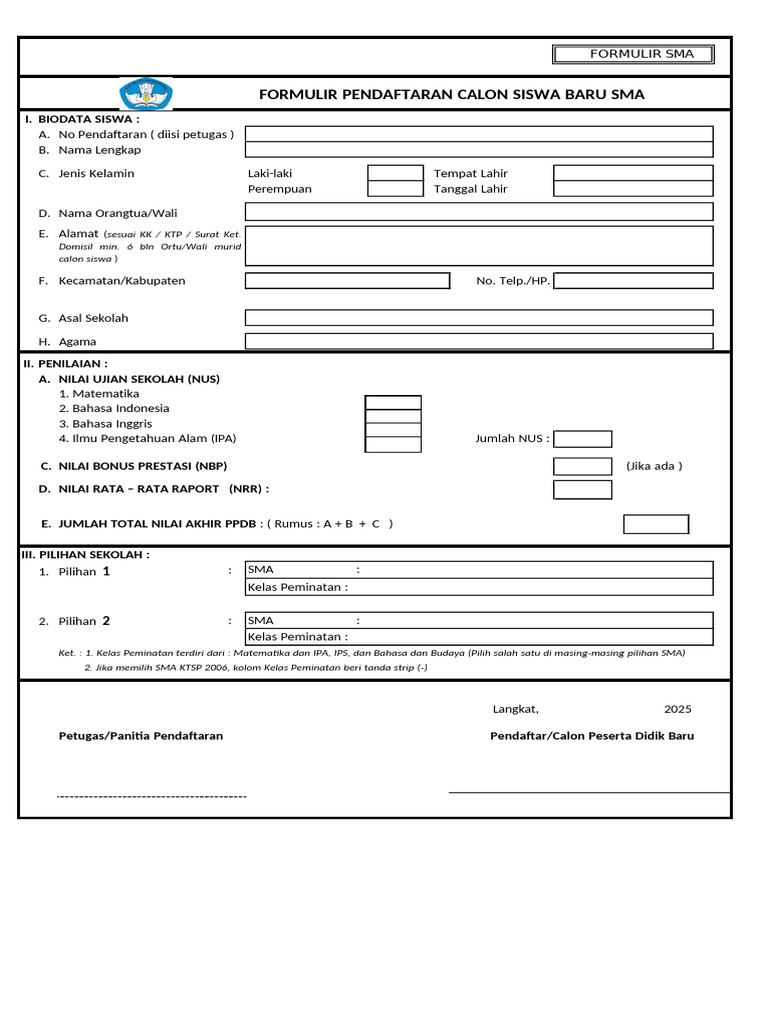 Formulir Sma | PDF