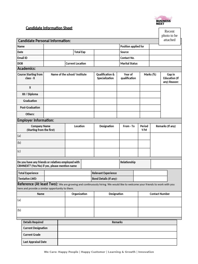 Candidate Information Submission Form | PDF