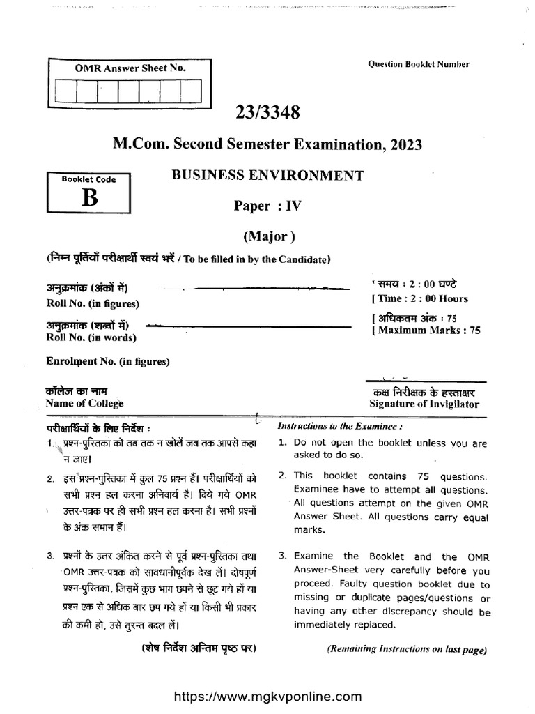 Mcom 2 Sem Business Environment 3348 Set B 2023 | PDF