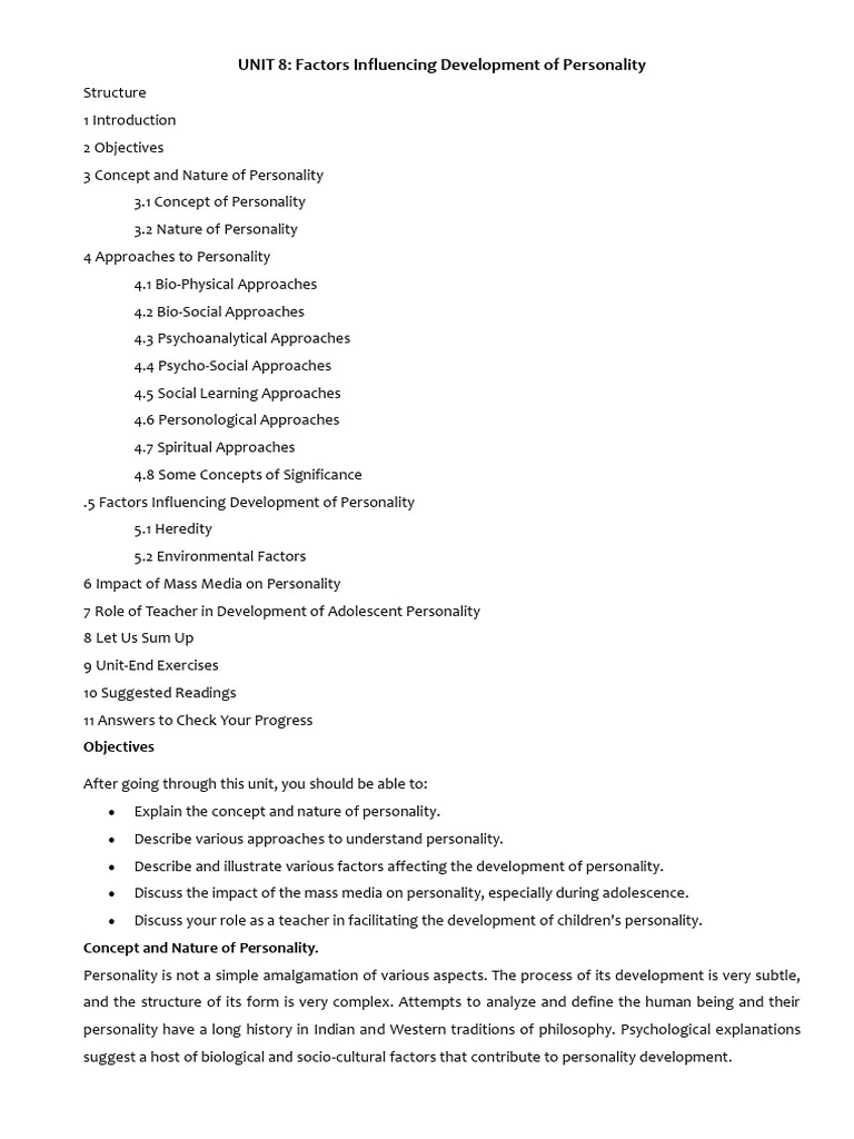 Topic 8 - Factors Influencing Development of Personality (Additional ...