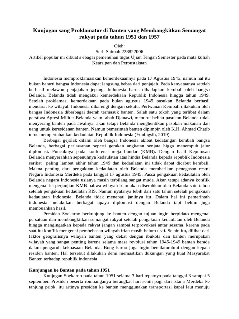 Artikel Populer Soekarno Ke Banten - Serli Saimah | PDF