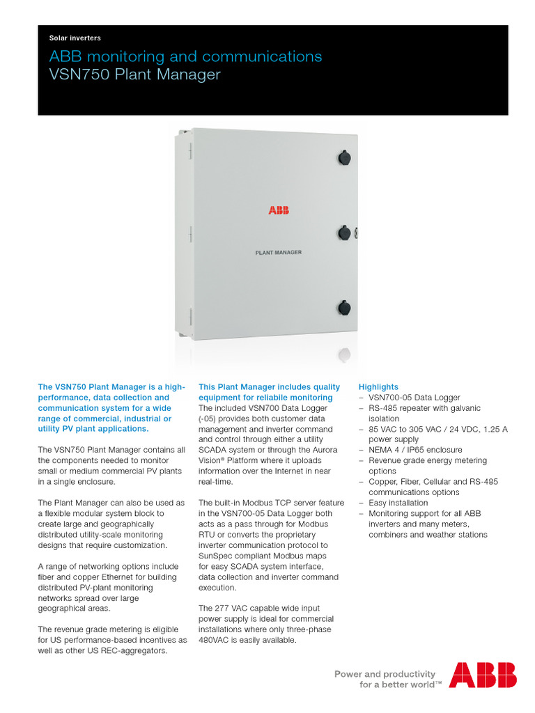 VSN750 PLANT MANAGER - BCD.00391 - EN - RevA | PDF | Local Area Network ...