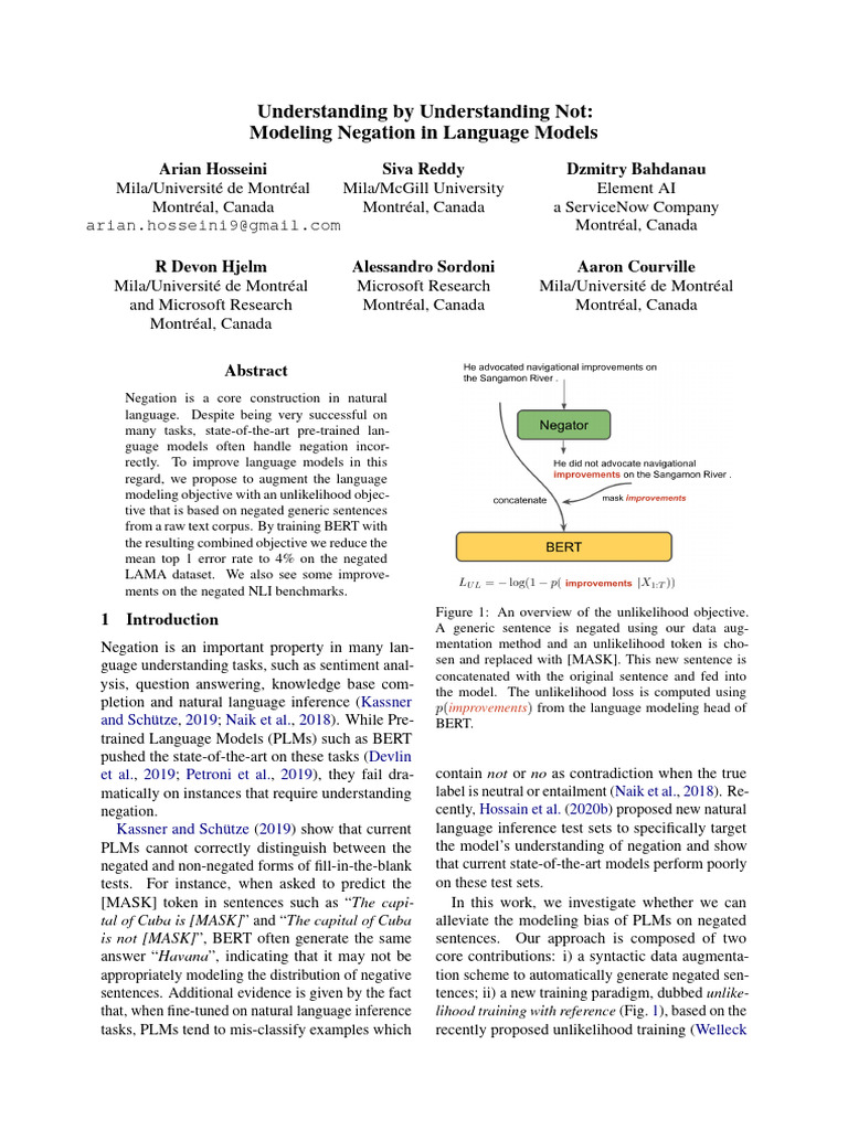 Understanding by Understanding Not - Modeling Negation in Language Models | PDF | Parsing ...