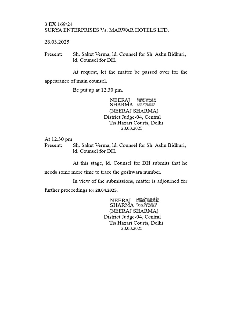 Goshwara Number Adjournment Order | PDF