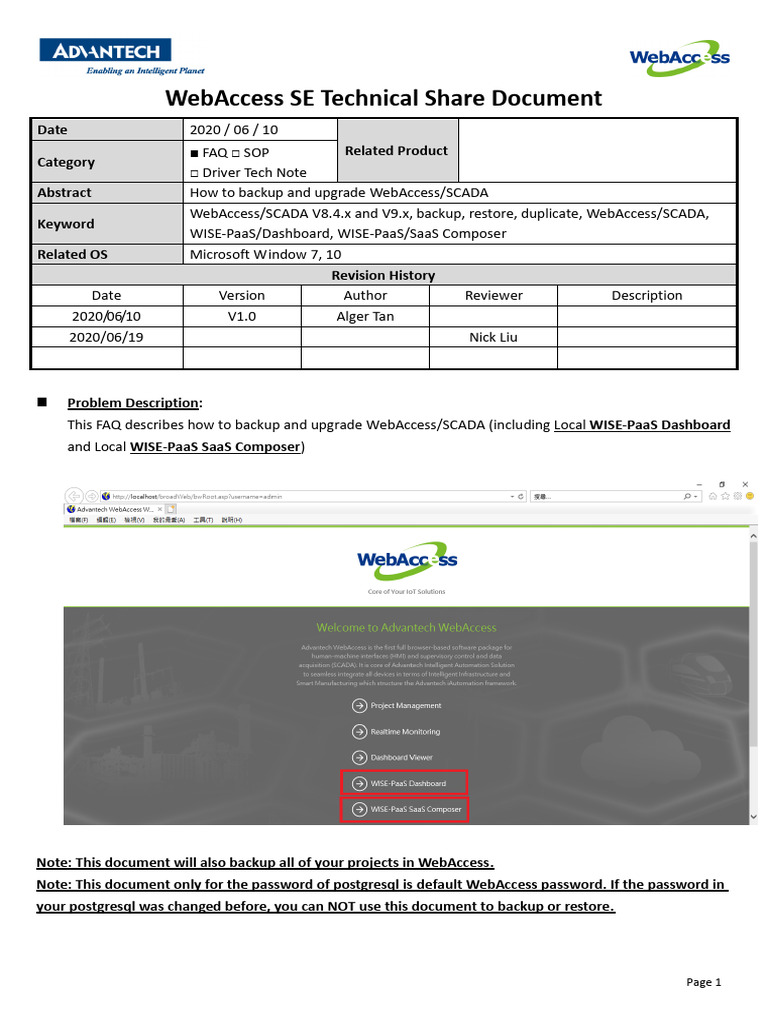 [SE_TNE_WebAccessSCADA] How to backup and upgrade WebAccess SCADA V8.4 and V9.0 | PDF ...