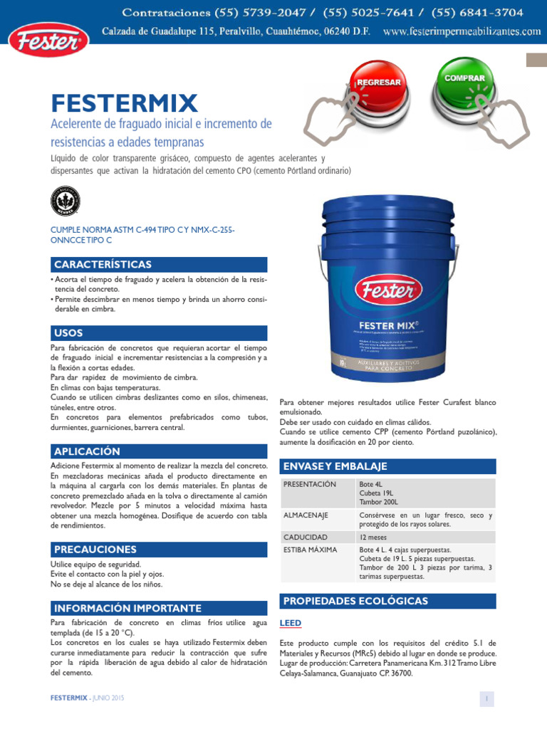 Ficha Tecnica Festermix | PDF | Hormigón | Cemento