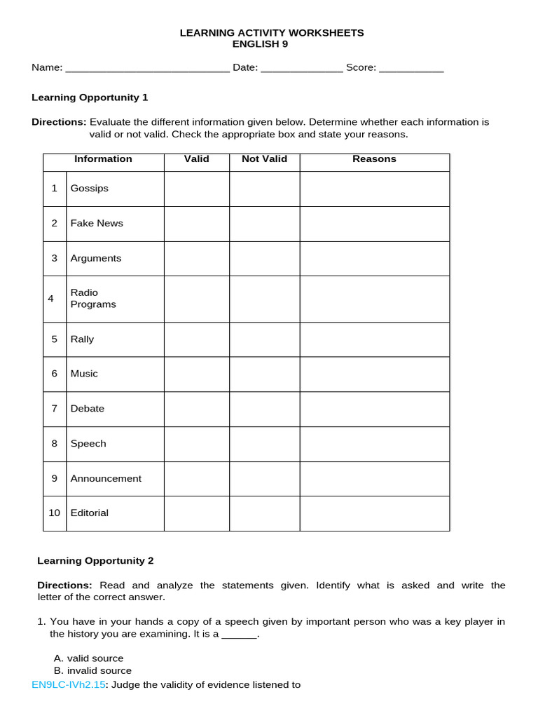 LEARNING ACTIVITY WORKSHEET1 g9 2 | PDF | Vaccines | Virus
