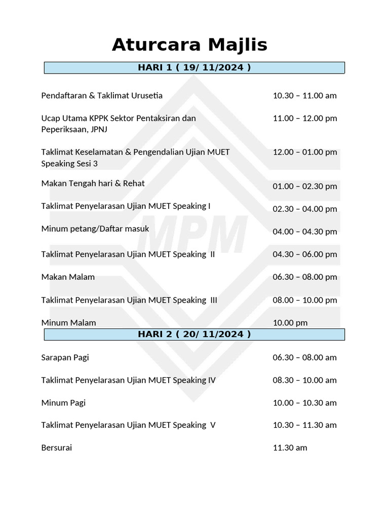 Tentatif Taklimat Muet | PDF
