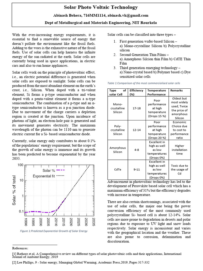 Solar Photo Voltaic Technology - Report | PDF | Solar Cell | Photovoltaics