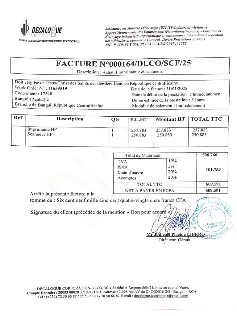 Facture 000164 Dlco SFC 25 Modifié | PDF
