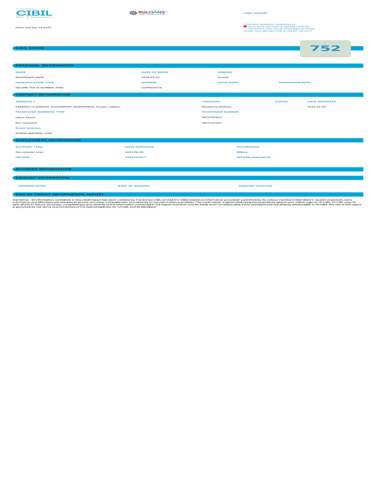 Cibil Score Report J1iRYhrlYC8Lccdj2R1jSIbkon6SrANm | PDF | Telephony ...
