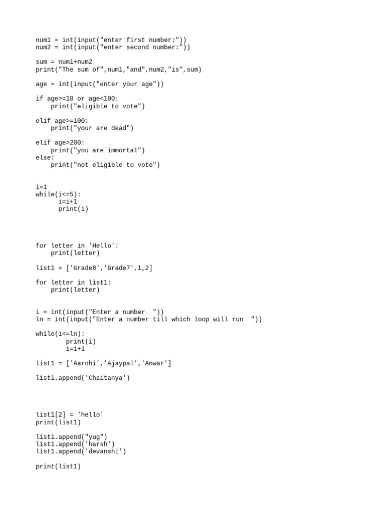 Python Basics: Input, Loops, and Lists | PDF