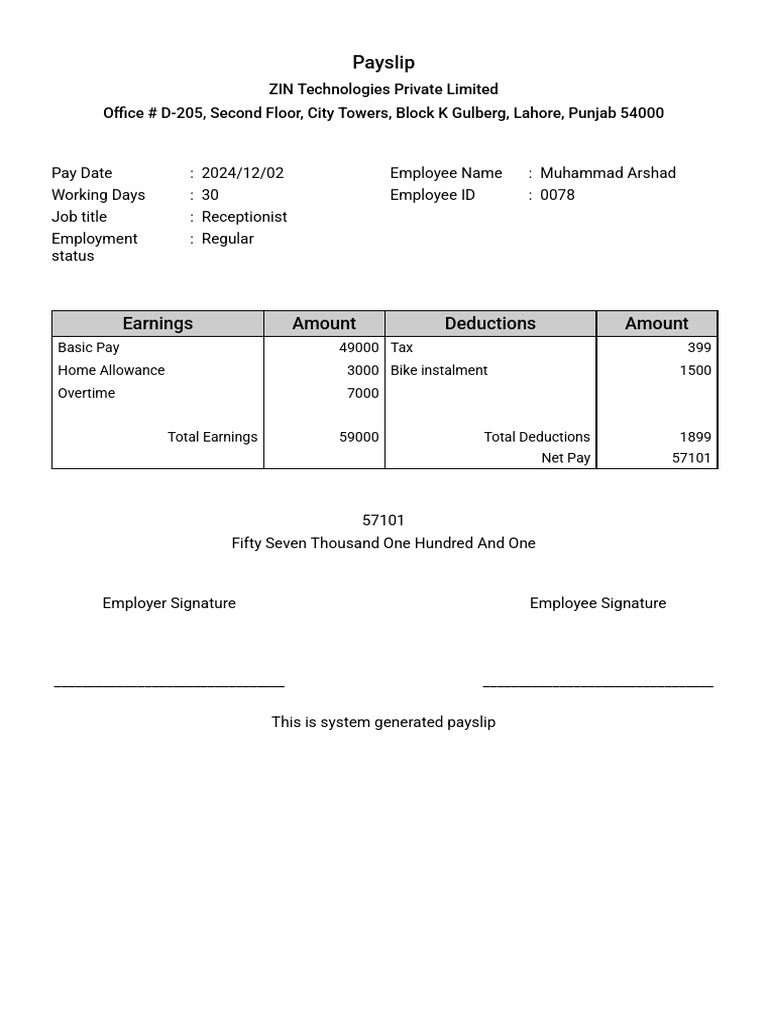 Payslip M.arshad | PDF