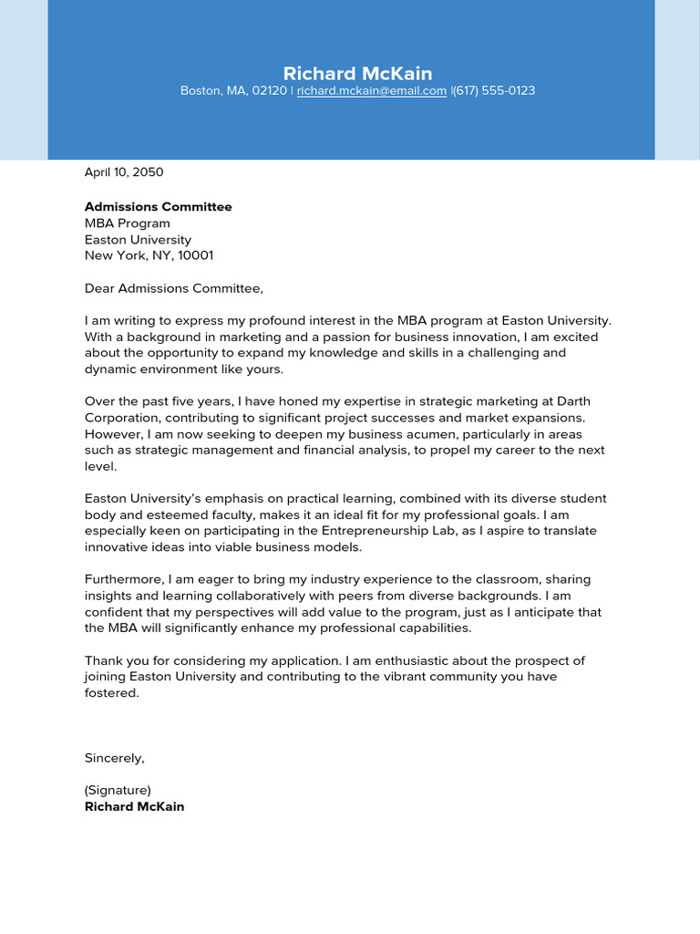 Motivation Letter For MBA Admission Template | PDF