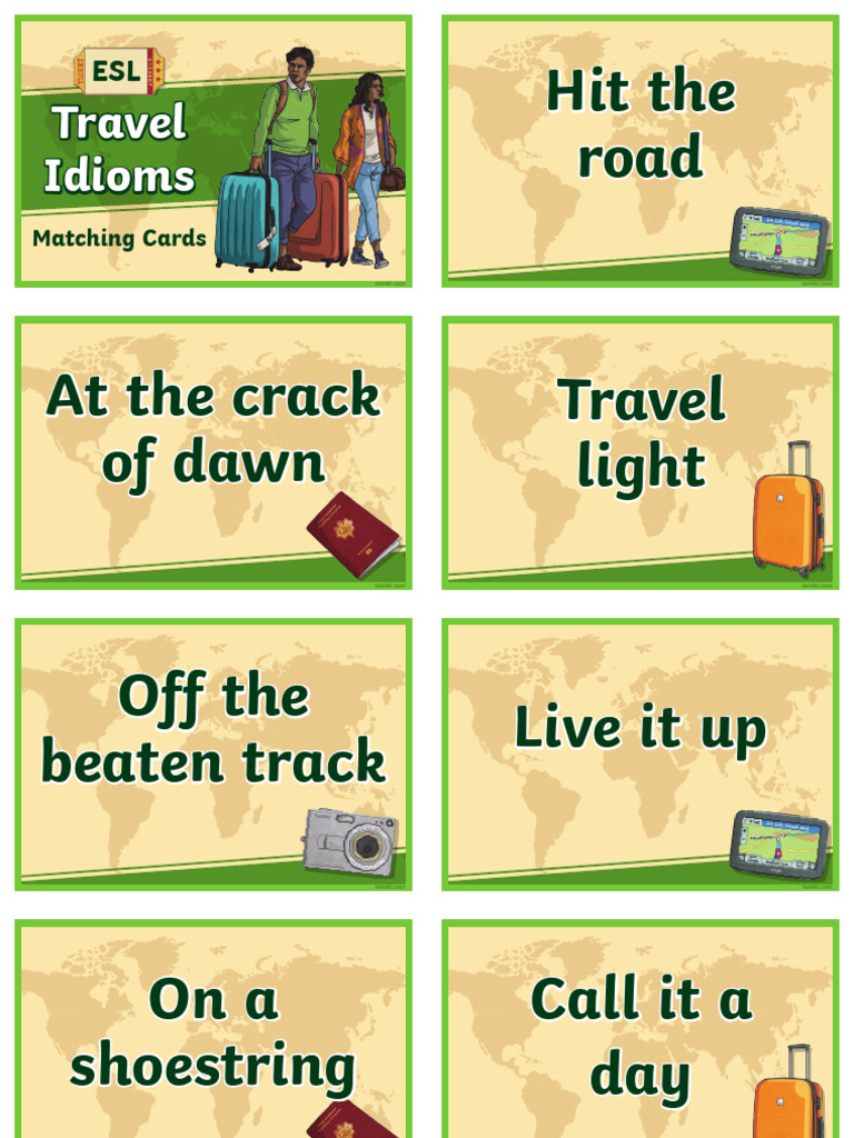 Travel Idioms Matching Cards Adults b1 b2 | PDF | English As A Second ...