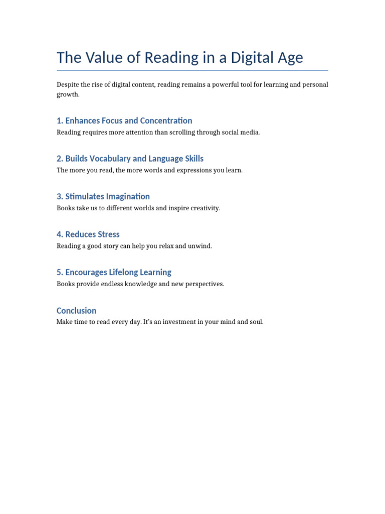Benefits of Reading in a Digital Era | PDF