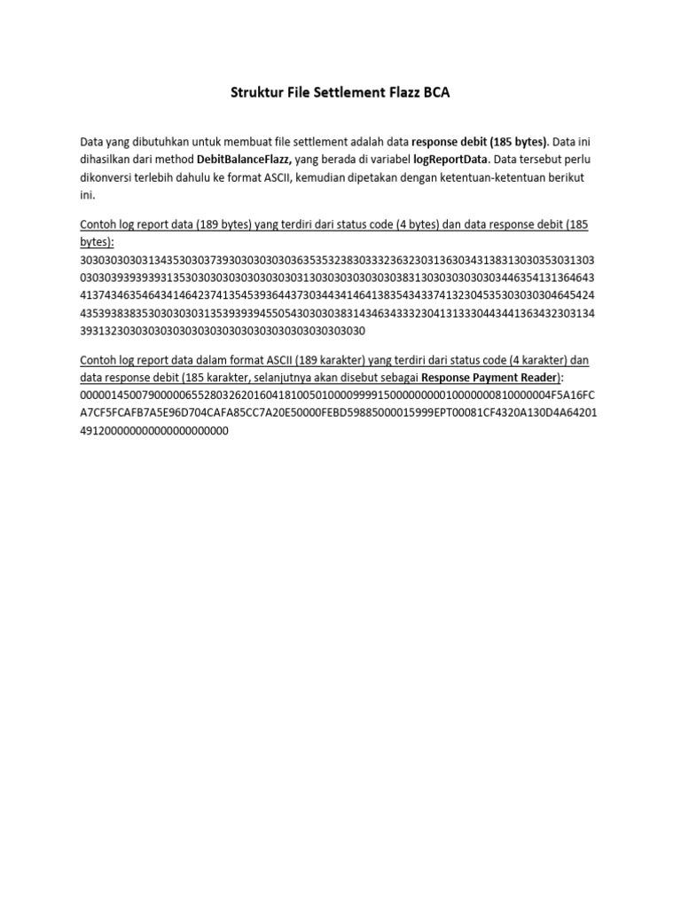 Contoh Struktur File Settlement BCA | PDF
