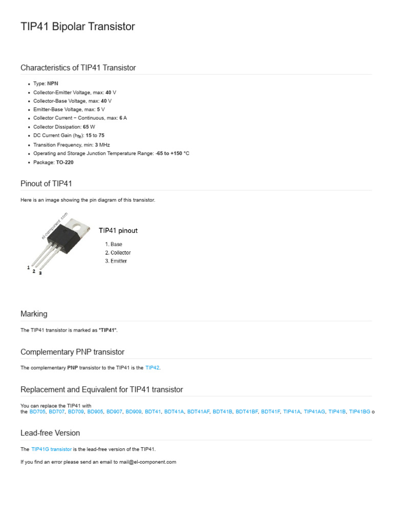 TIP41 Transistor Specifications & Replacements | PDF