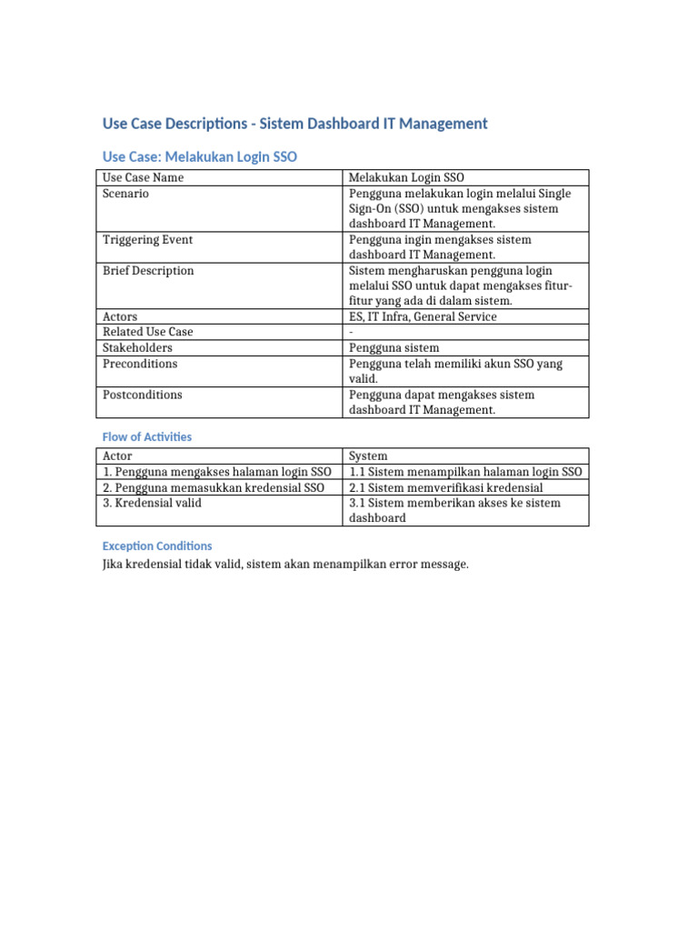 Use Case Dashboard IT Management | PDF