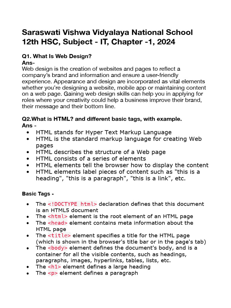 Grade 12 Ls. 1 Advanced Web Designing | PDF | Html Element | Html