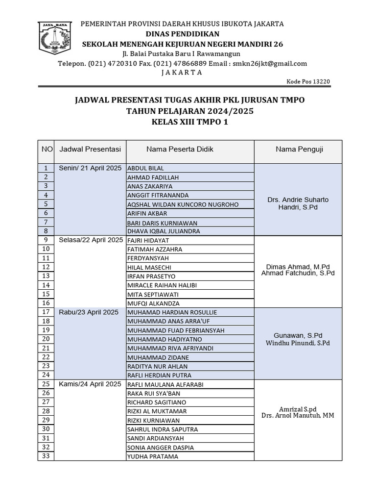 Jadwal Presentasi Tugas Akhir 2025 | PDF