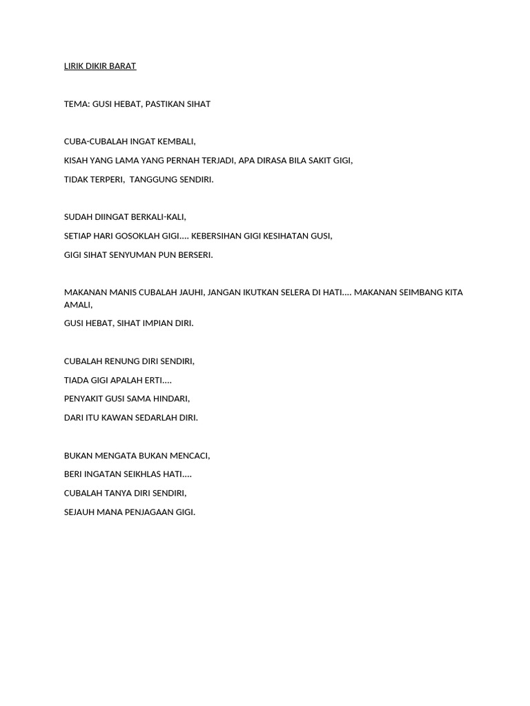 Lirik Lagu Dikir Barat | PDF