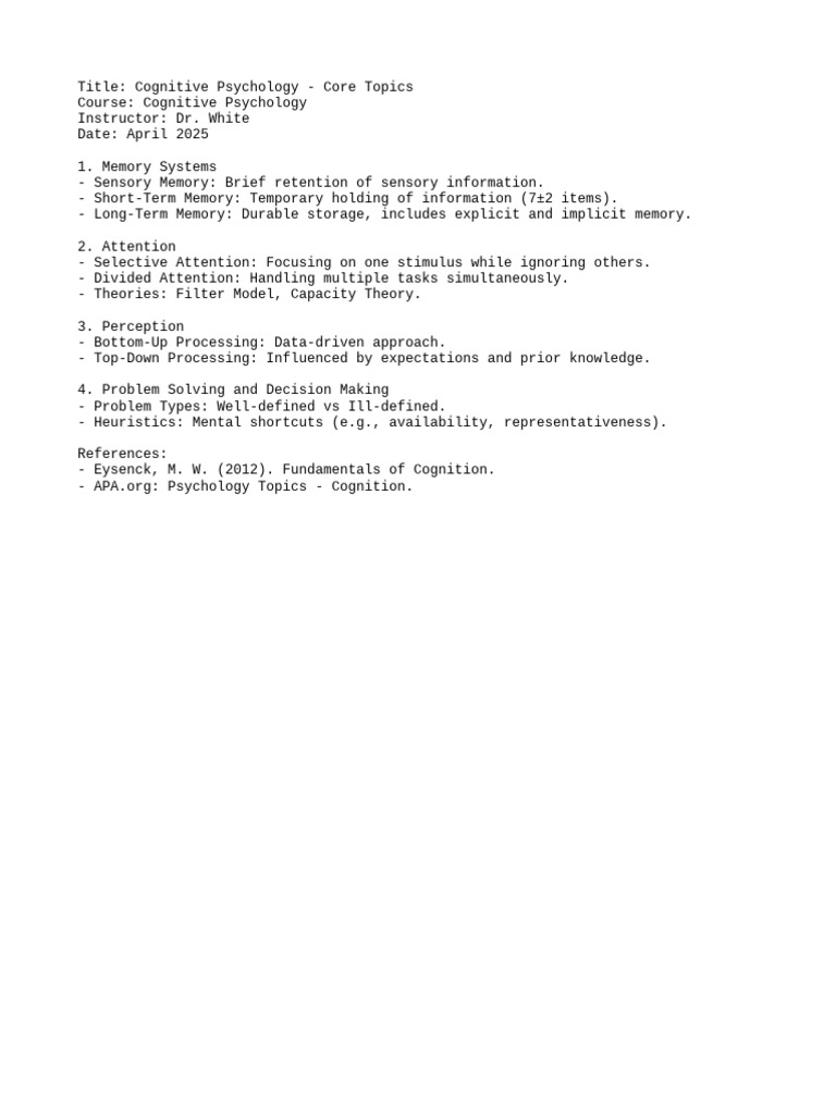 Cognitive Psychology Notes | PDF