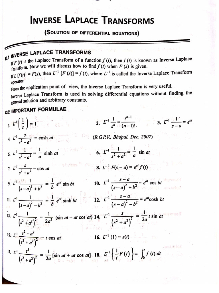 Inverse Laplace Transforms | PDF
