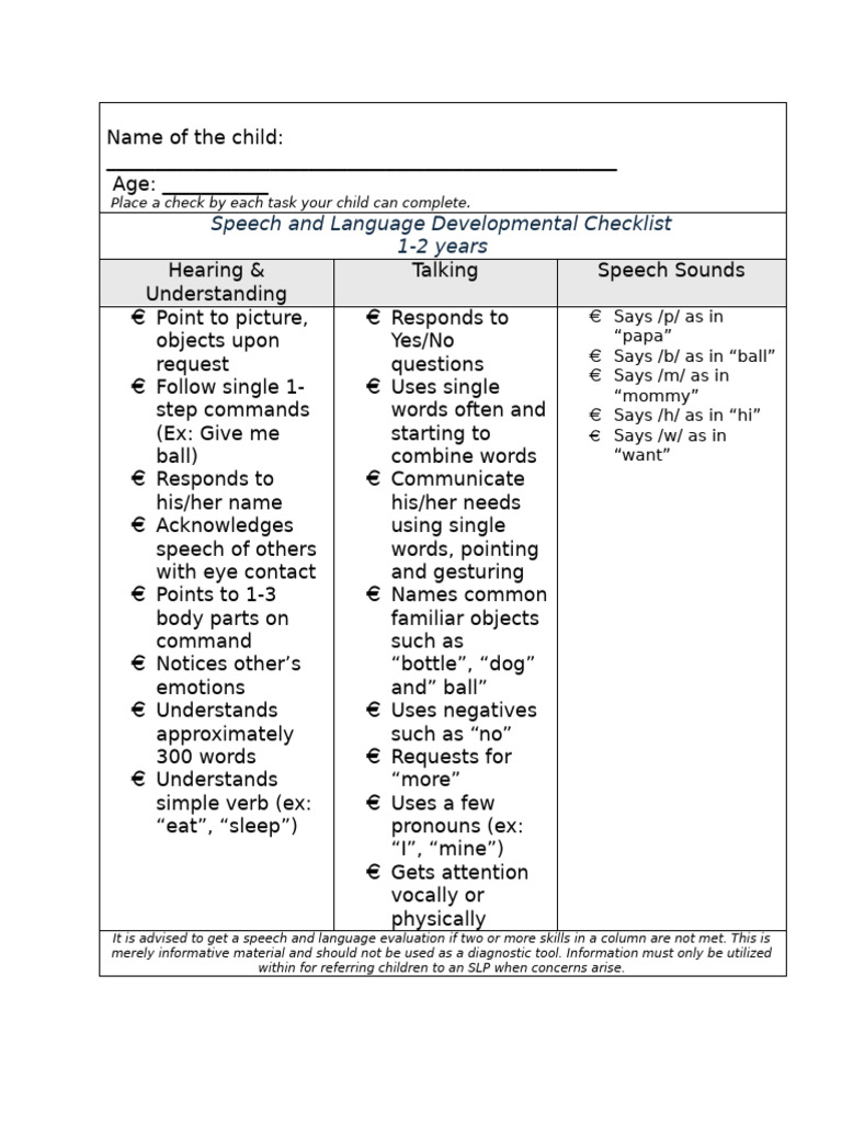 Child Speech Development Checklist | PDF | Speech | Language Development