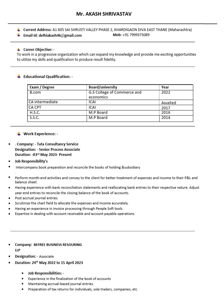 CV Akash Shrivastava - Record To Report (1) - 7 (1) - 1 (2) (1) - 2 (1) - 3 | PDF | Accounting ...