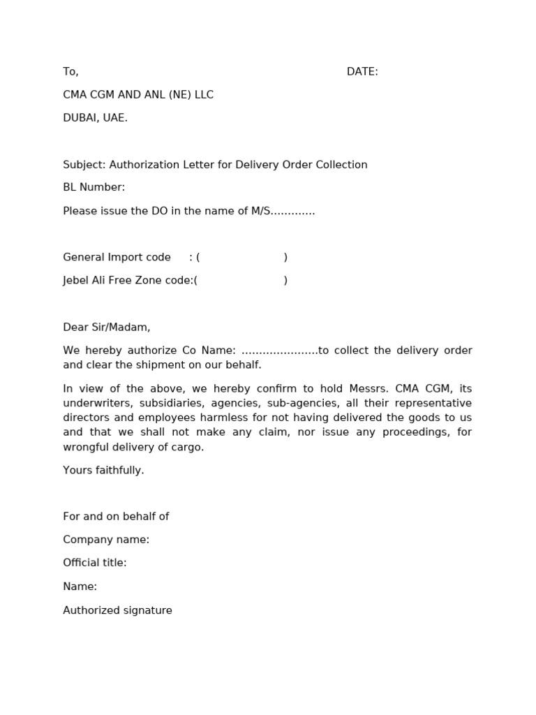 Delivery Order Request Letter Format 1 | PDF