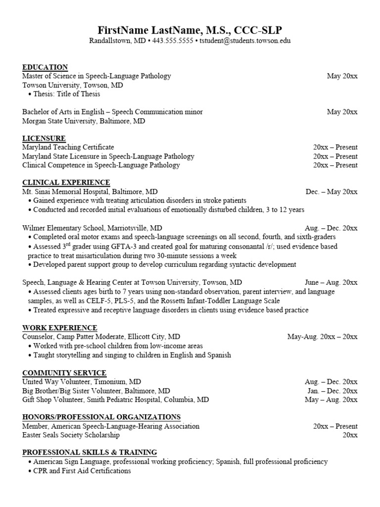 Sample Resume Speech Language Pathology | PDF | Doctor Of Medicine ...
