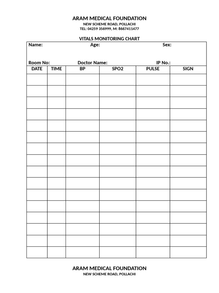 Vital Monitoring Chart | PDF