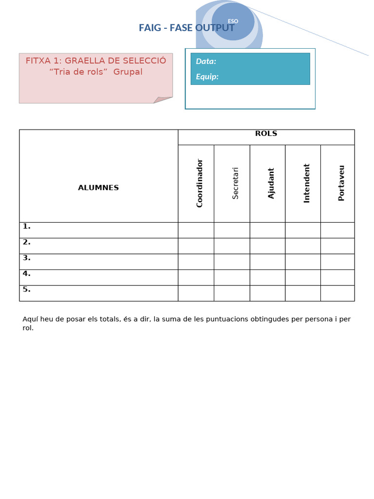 Fitxa 1- Graella de Selecció Grupal | PDF