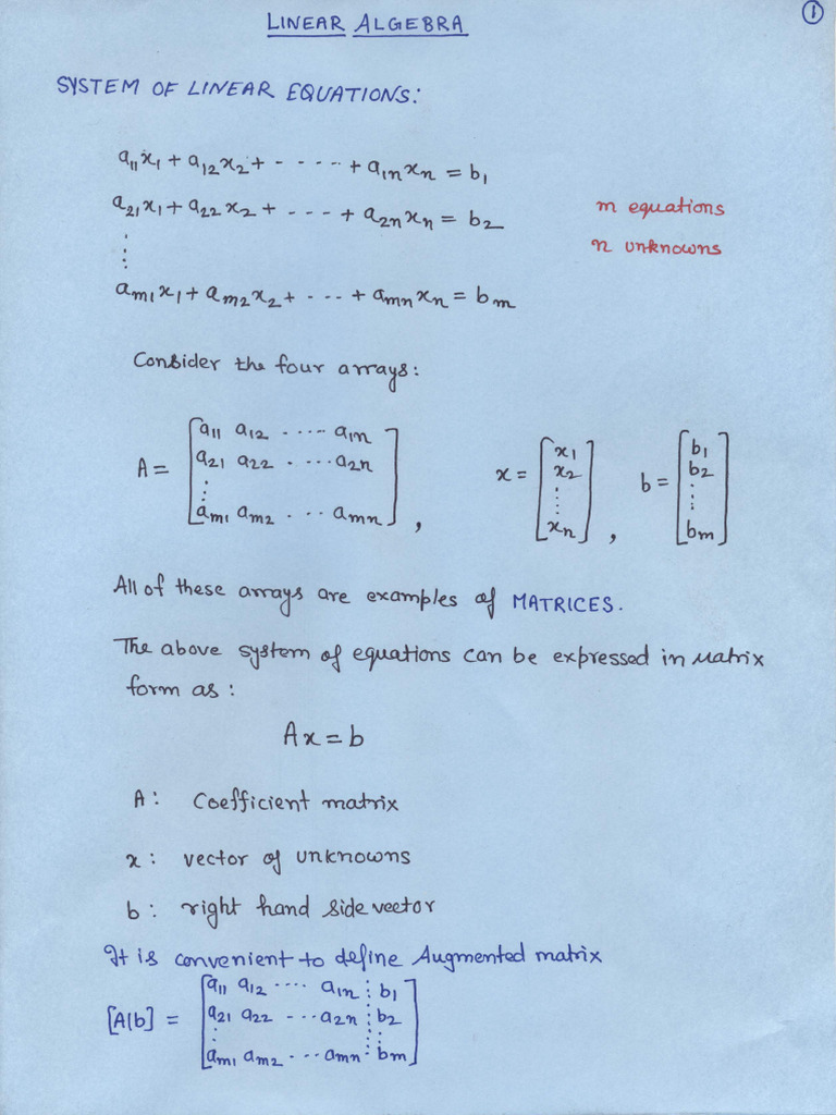 01 Linear Algebra Hand Written Notes Pdf