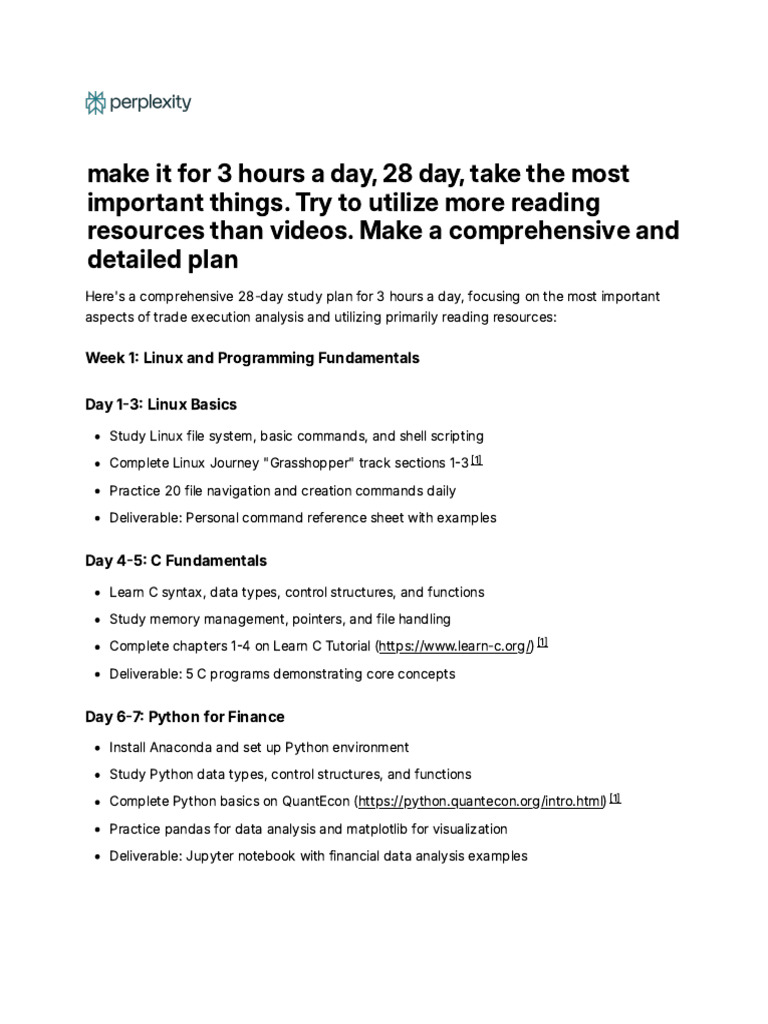 28-Day Algorithmic Trading Study Plan | PDF | Statistics | Algorithmic ...