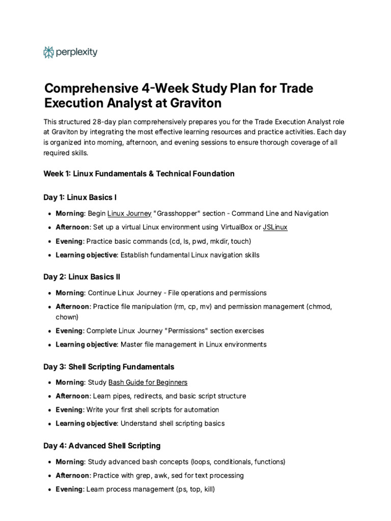Comprehensive 4-Week Study Plan For Trade Executio | PDF | Statistics ...