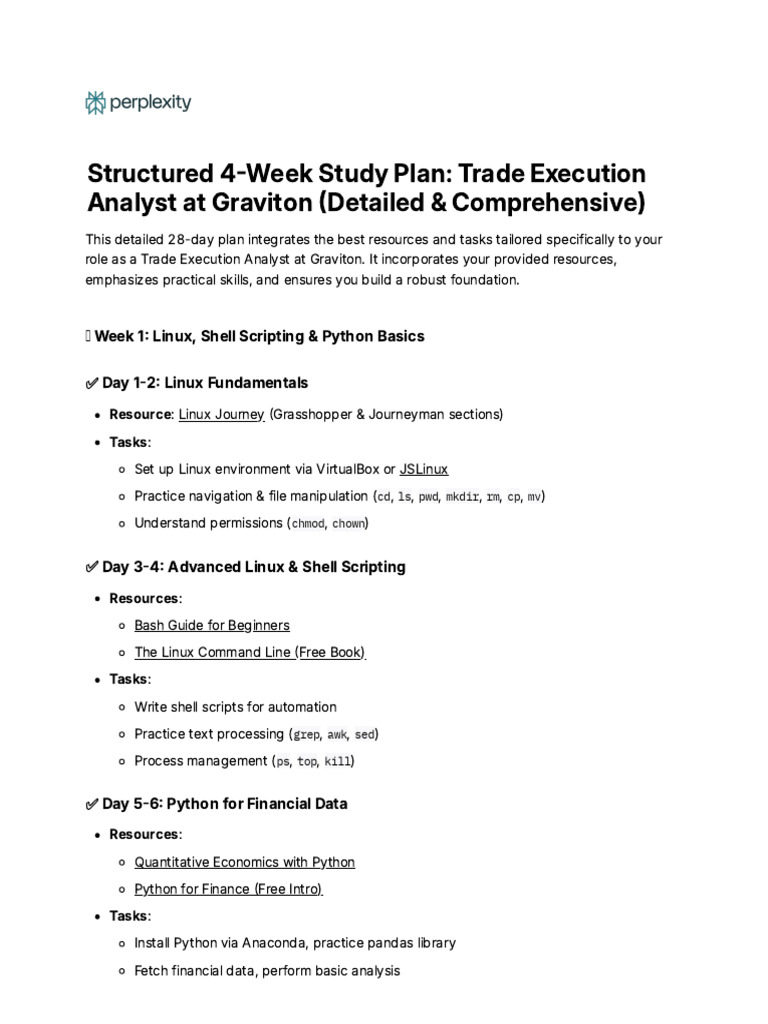 Structured 4-Week Study Plan - Trade Execution Anal | PDF | Algorithmic ...