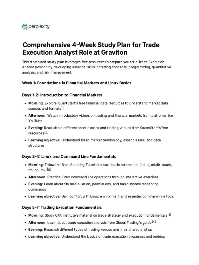4-Week Study Plan for Trade Analyst | PDF | Learning | Quantitative ...